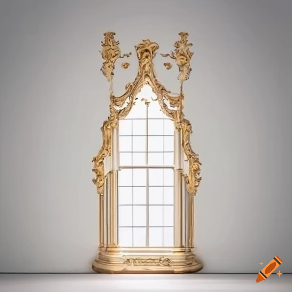 Rococo window pillars on altar against white wall