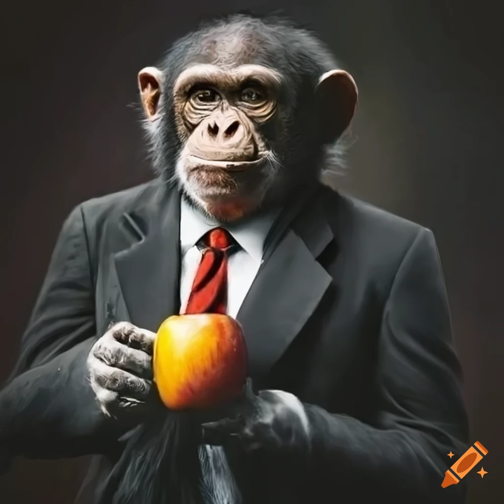 Satirical portrait of a chimp in a suit on Craiyon