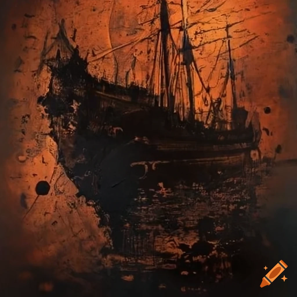 Abstract painting of copper and black splatters