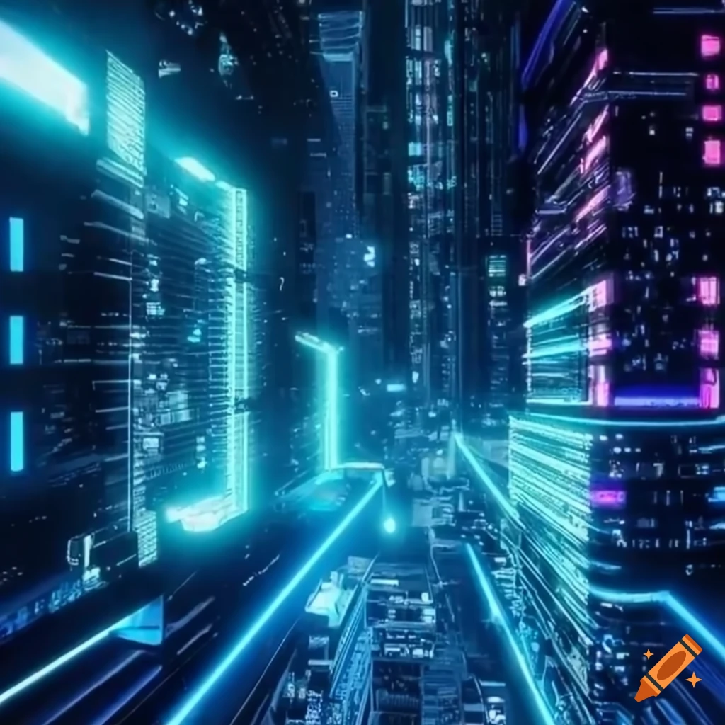 Futuristic cityscape of cybercore city on Craiyon