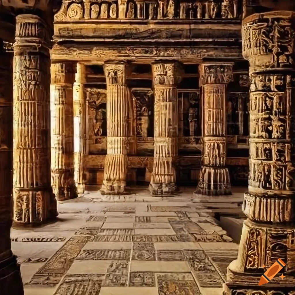 Image of an ancient space temple with intricate columns and alien hieroglyphics on Craiyon