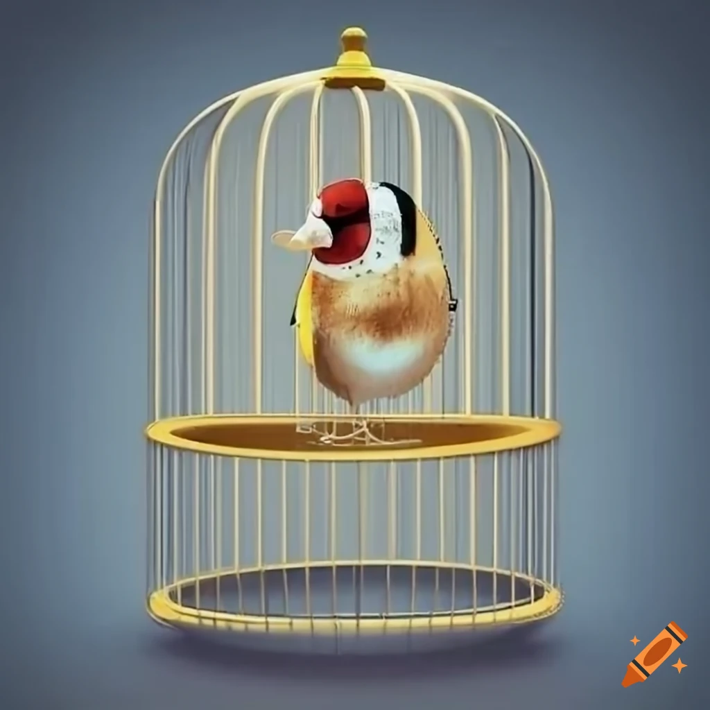 European goldfinch in a cage on Craiyon