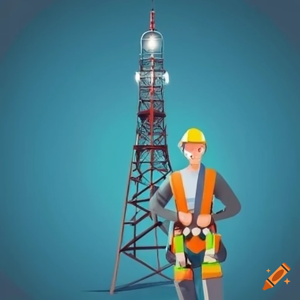Telecom tower worker wearing safety gear on Craiyon