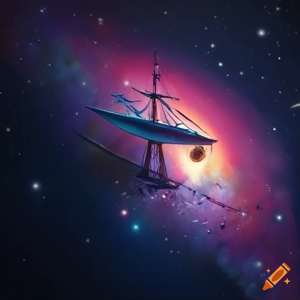 Concept art of a sailboat in outer space on Craiyon