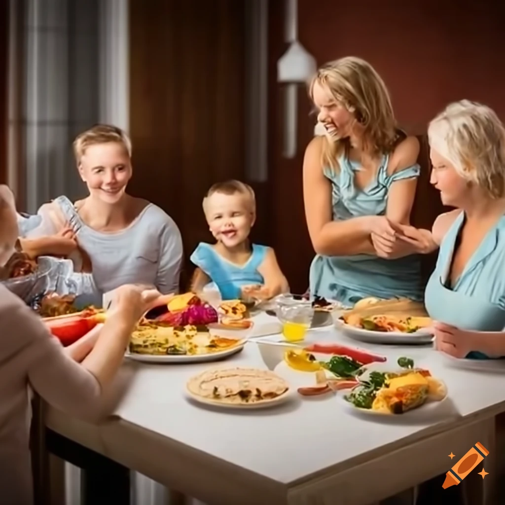 Swedish family enjoying a meal together on Craiyon