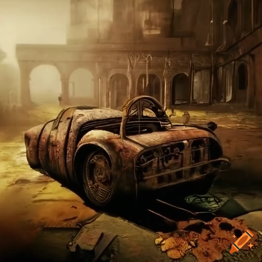 Rust suv in a post-apocalyptic 3d game setting on Craiyon