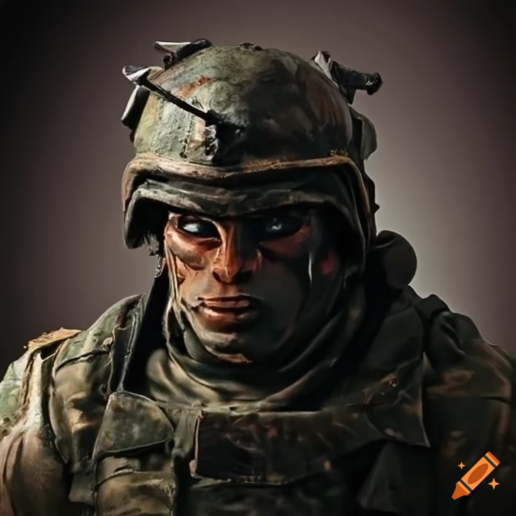 Soldier with a sad face smoking a large cigar on Craiyon