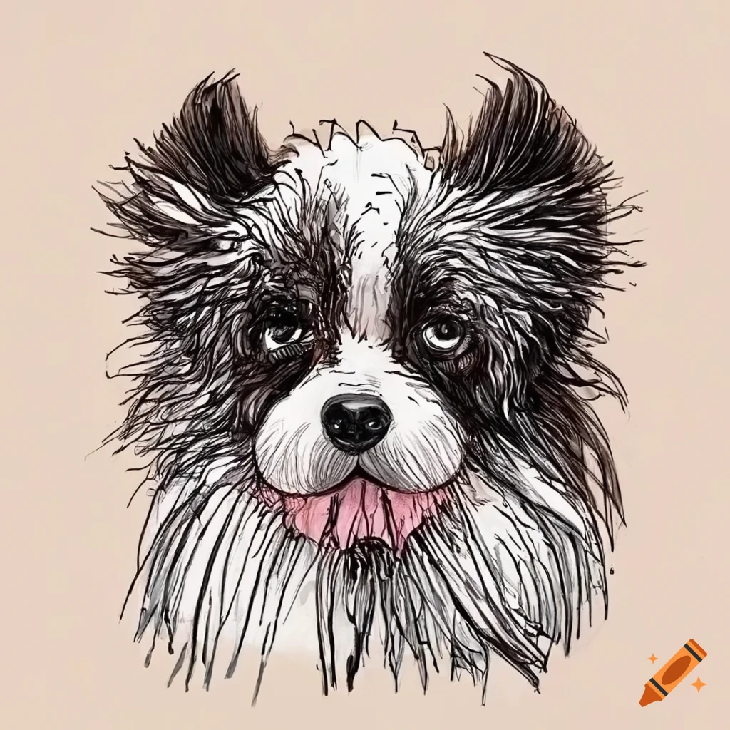 Ink drawing of a fluffy doodle dog on Craiyon