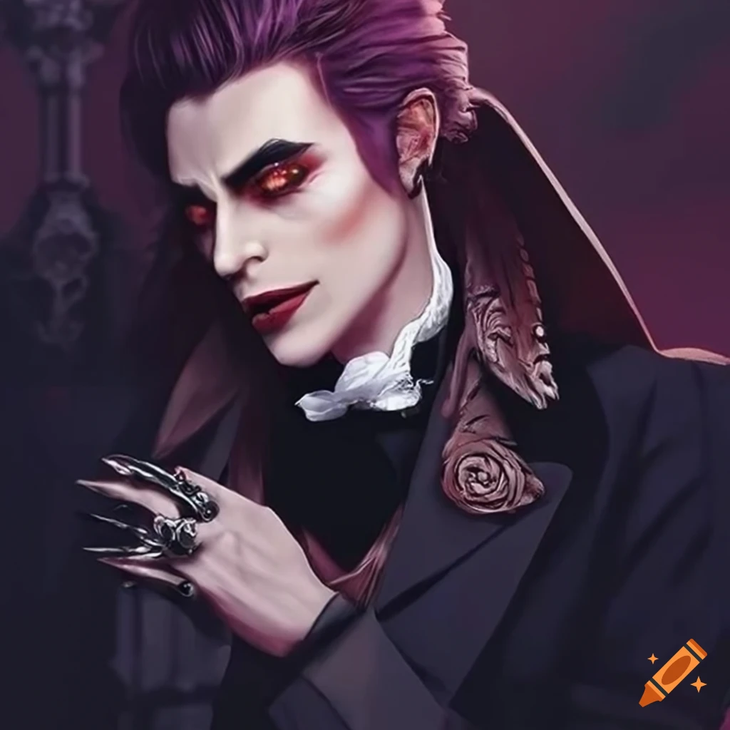 Handsome male vampire with seductive eye makeup in alphonse mucha style ...
