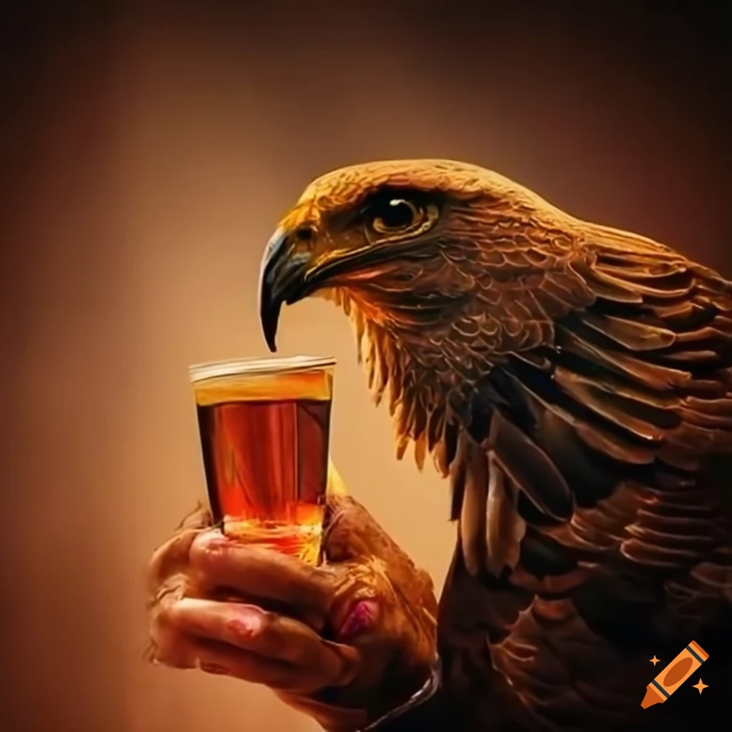 Hawk enjoying a beer on Craiyon