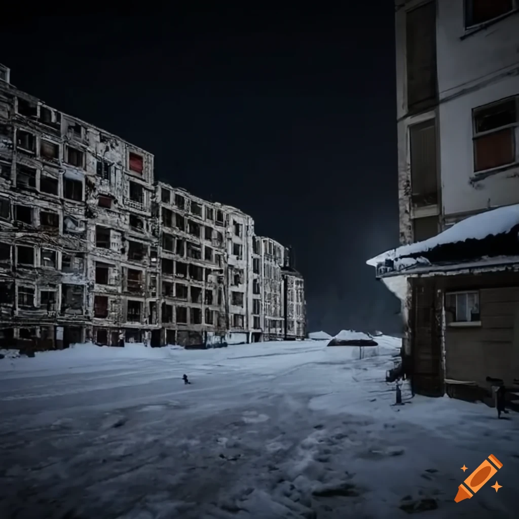 Winter view of soviet apartment blocks at night on Craiyon