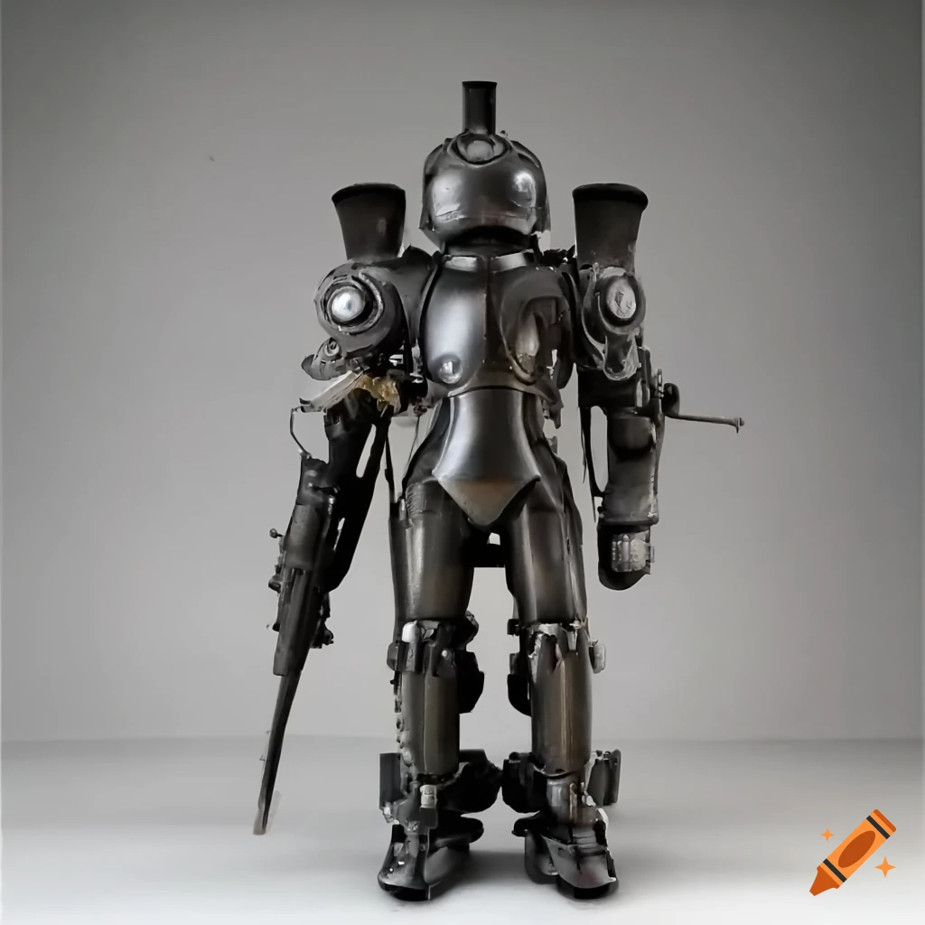 Cybernetic goblin with weapon against plain background on Craiyon