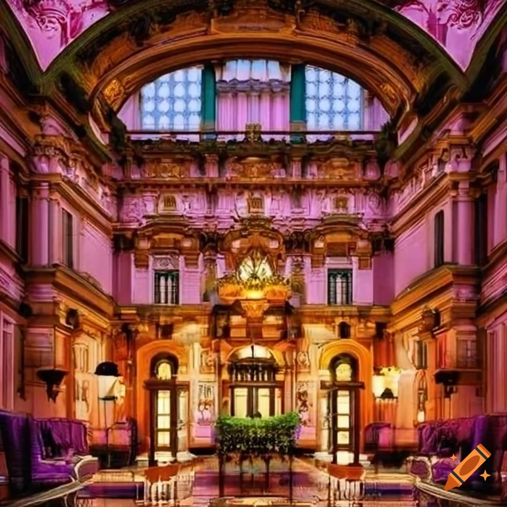 Colorful luxury hotel with Renaissance and Victorian architecture on ...