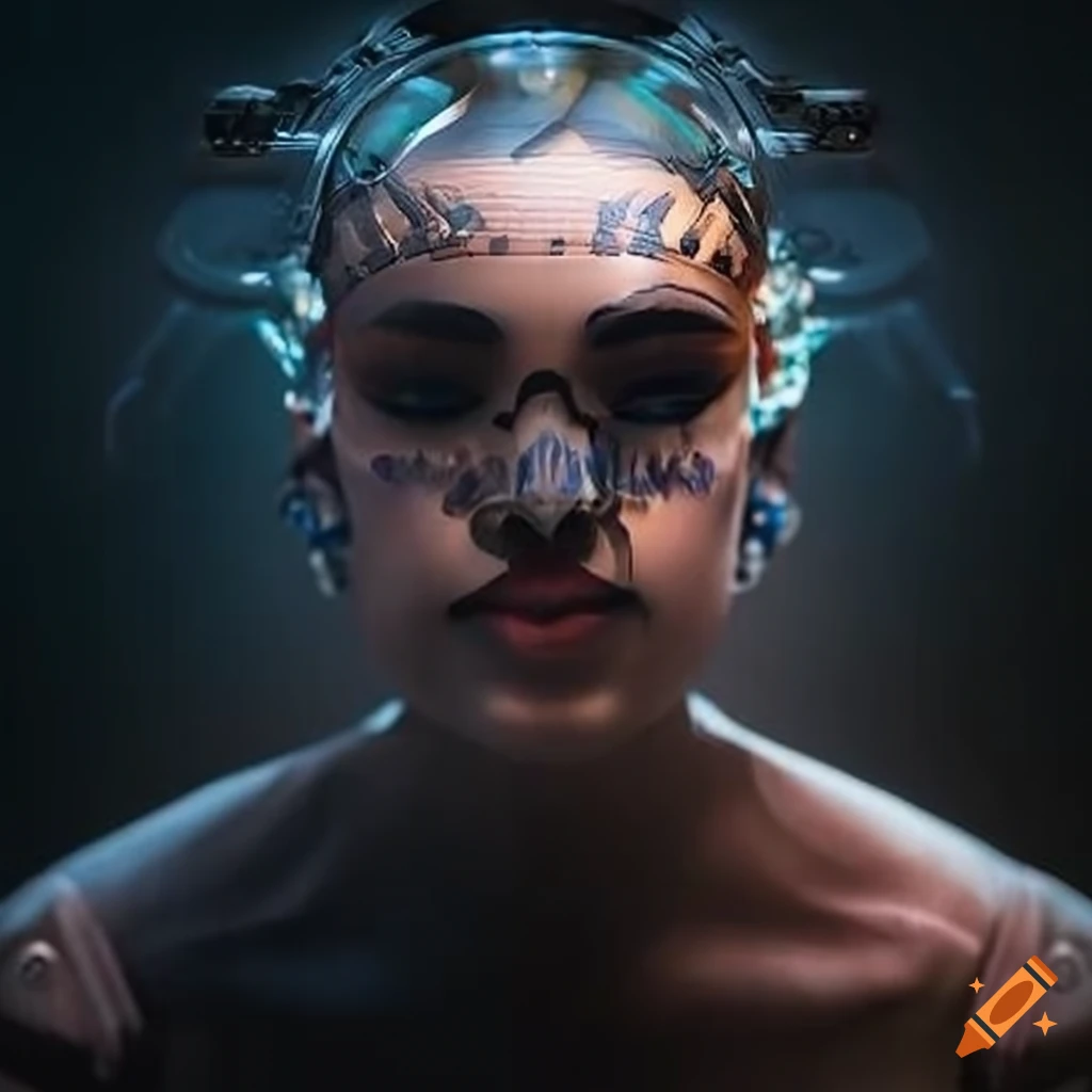 Flying humanoid steampunk drone in blue and yellow on Craiyon