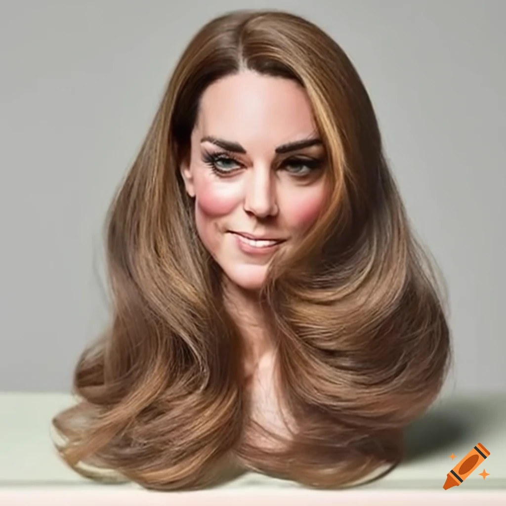 Kate middleton styling head with long hair on a table on Craiyon