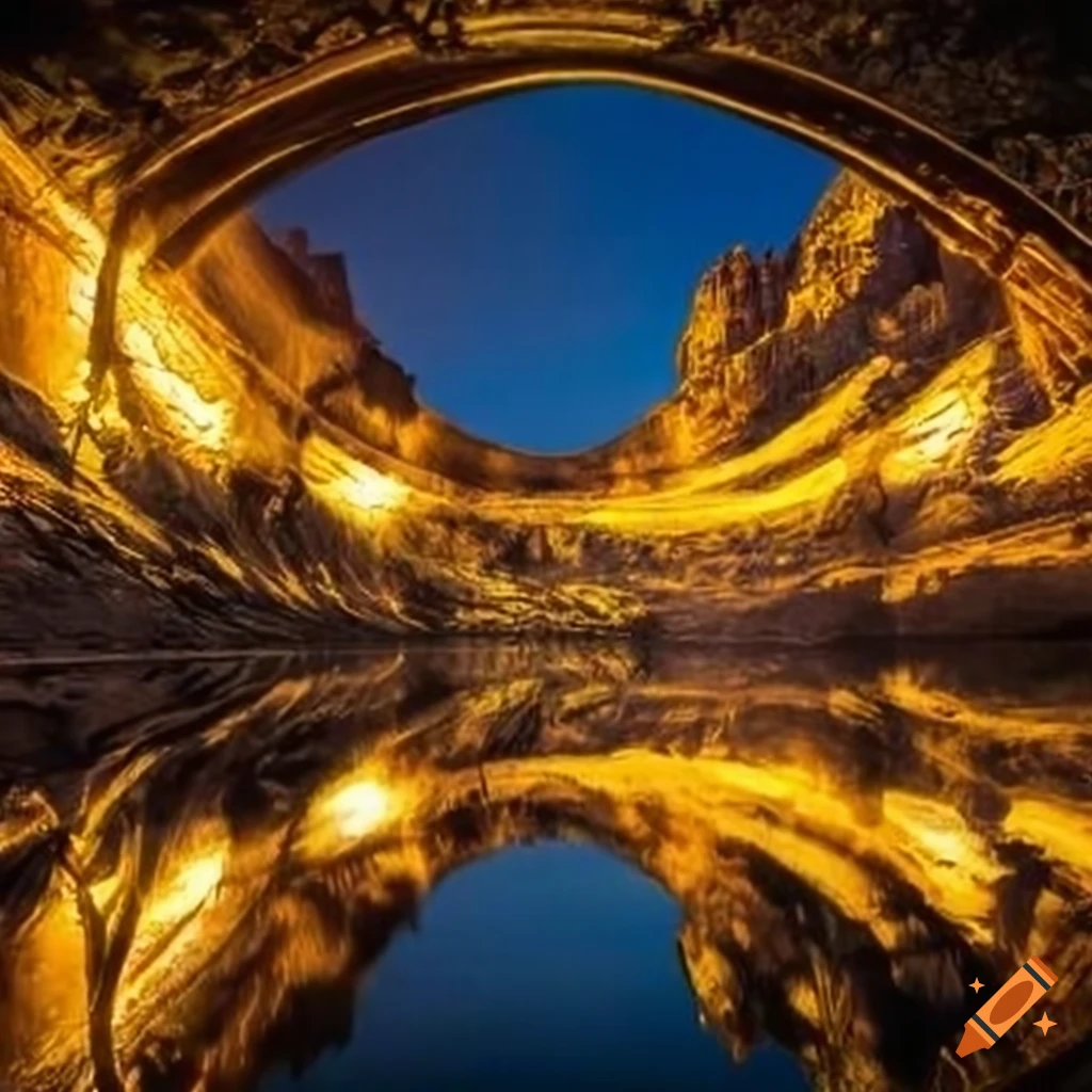 Australian river at sunset with glowing sandstone cliffs in muted tones ...