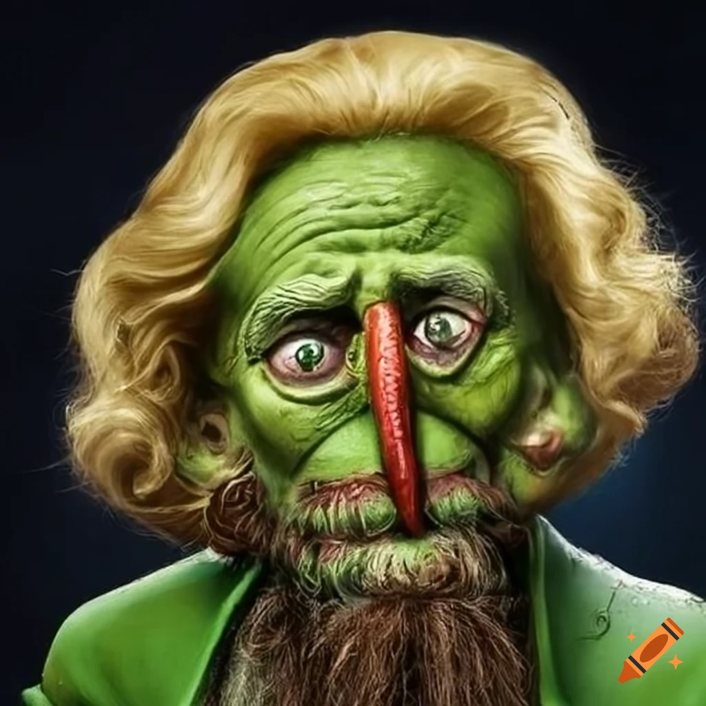 Satirical depiction of Margaret Thatcher as a green-skinned hag on Craiyon
