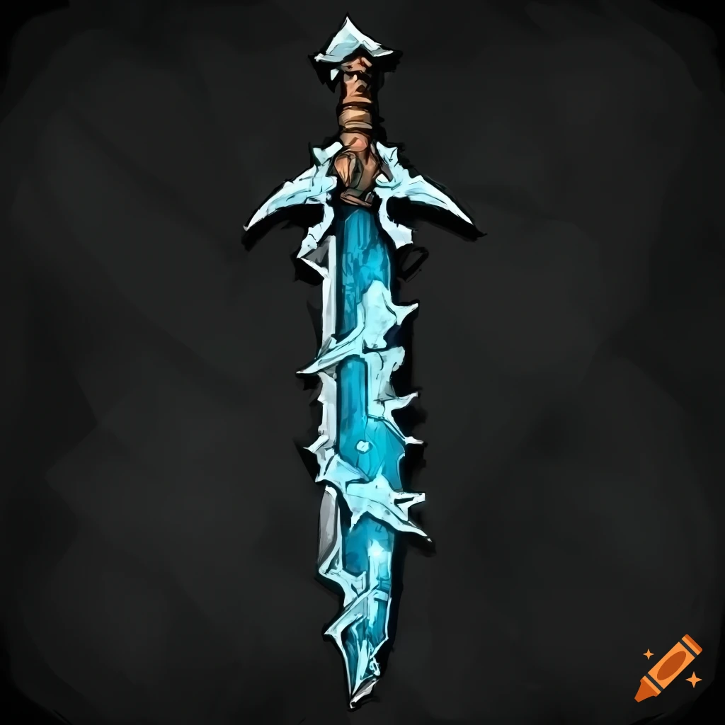Ornate ice sword in a fantasy artwork style on Craiyon