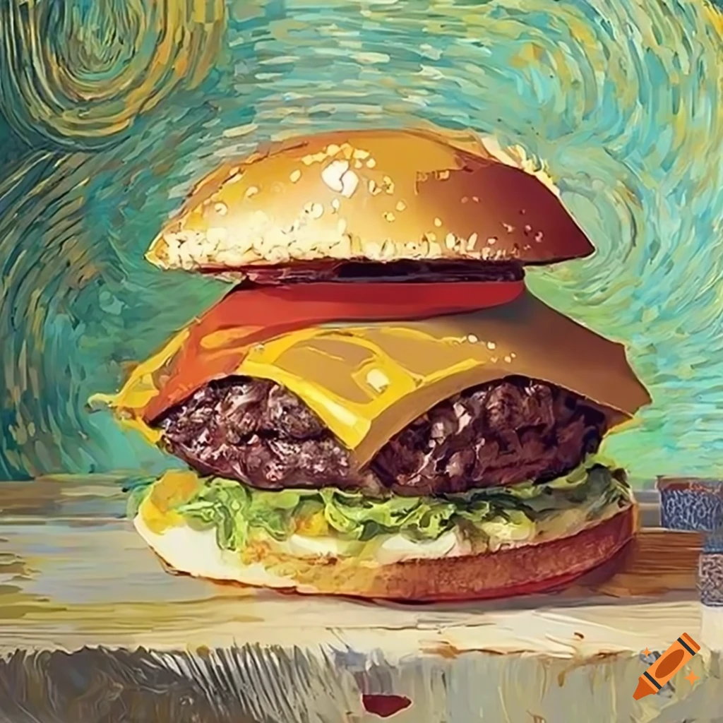 Burger and fries painted in the style of vincent van gogh with great ...