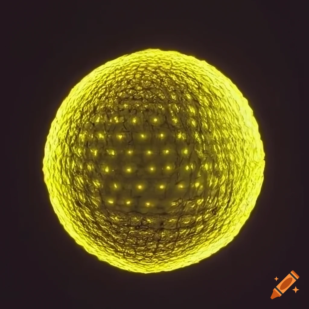 Shining yellow spherical nanoparticles on black background