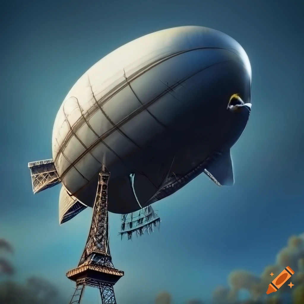 3D animation of a German Zeppelin flying over the Eiffel Tower on Craiyon