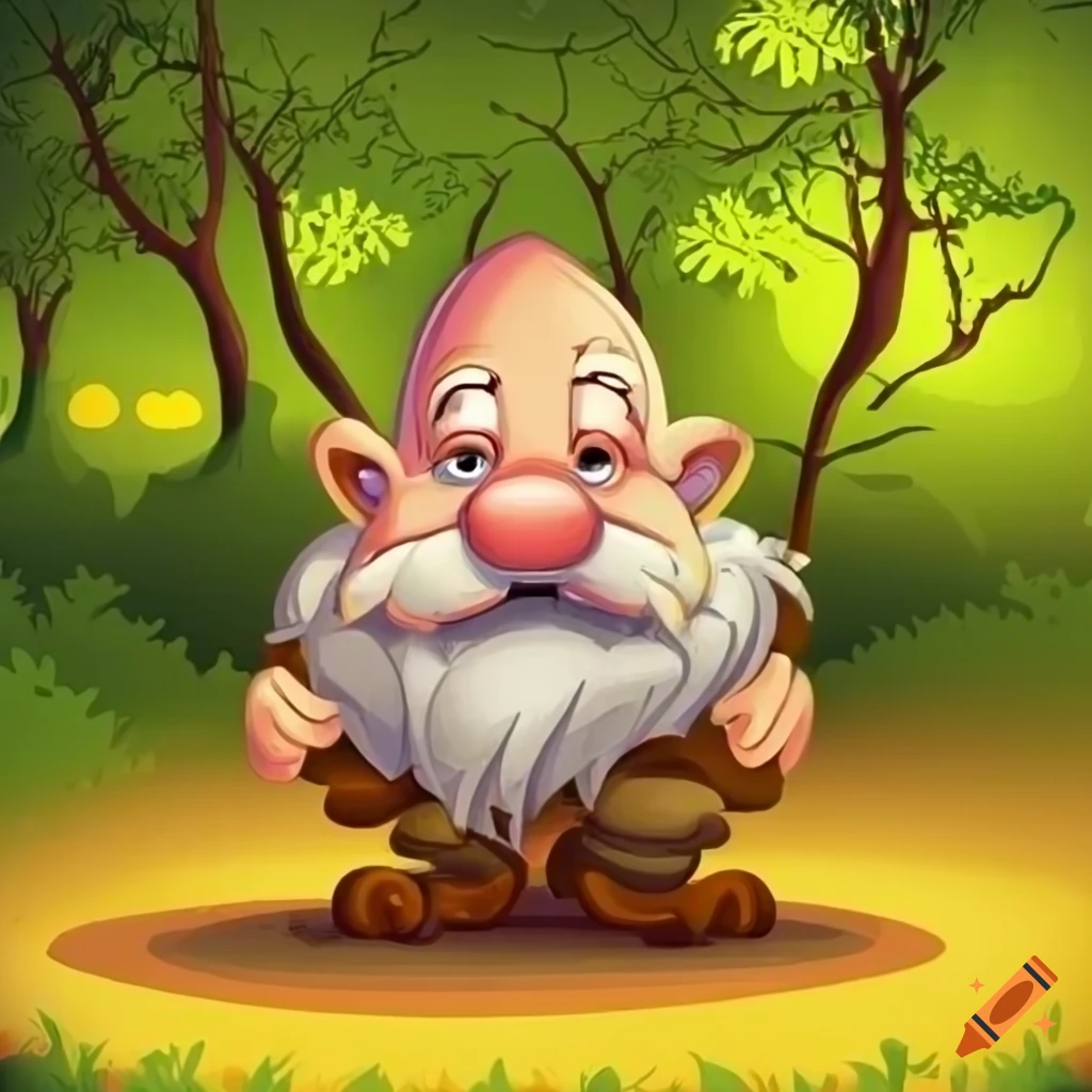 Cartoon dwarf listening in the forest