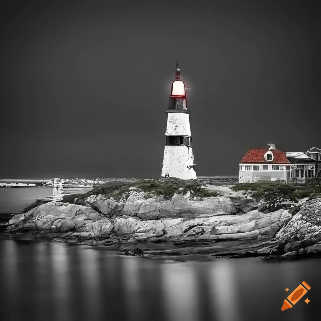 New england lighthouse with red moss on Craiyon