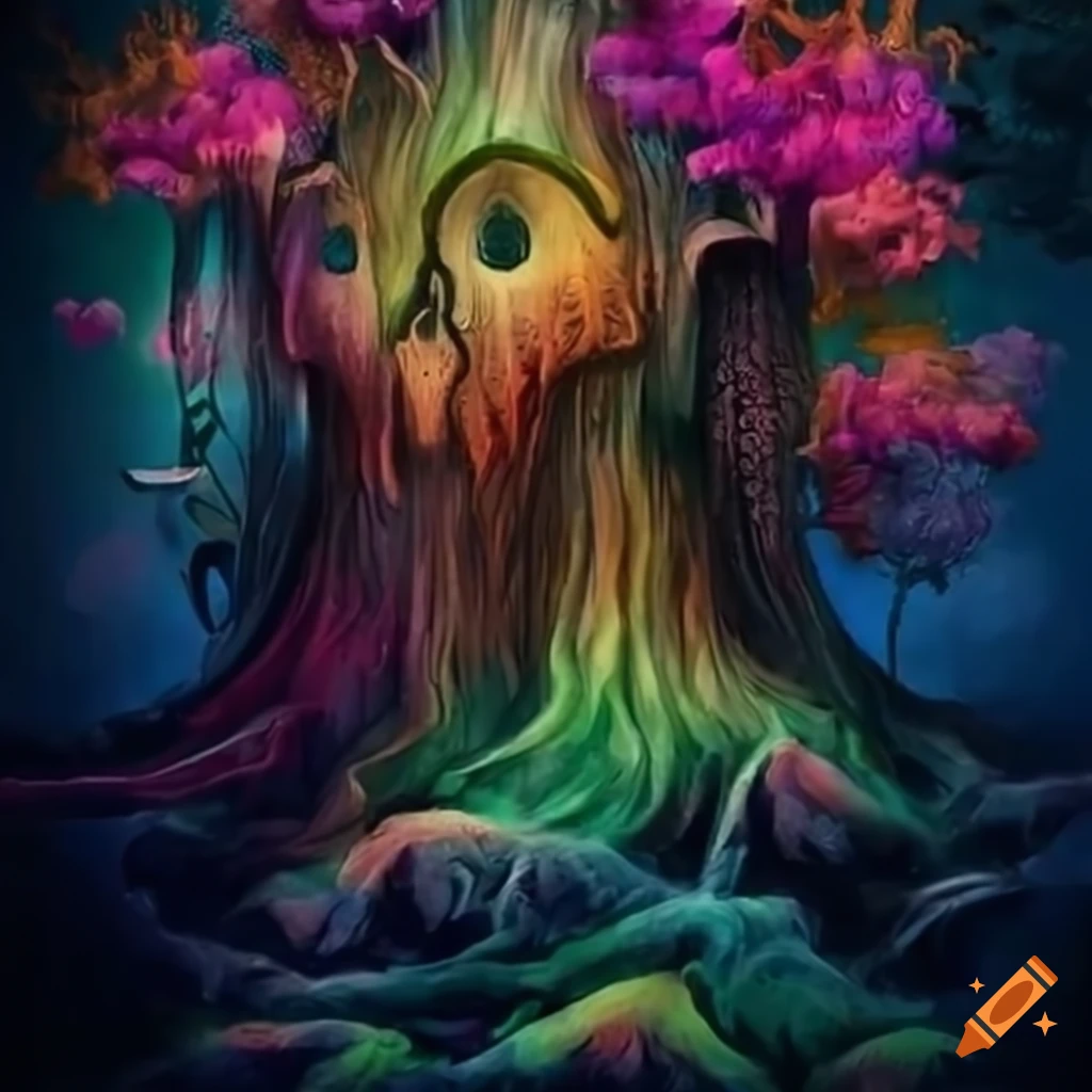 Arcade game integrated into a tree on Craiyon