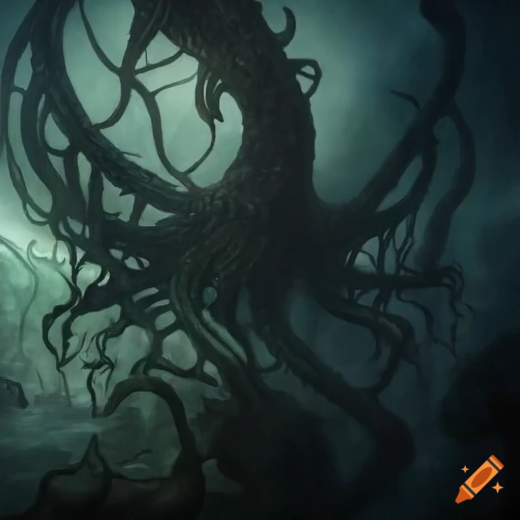 Detailed depiction of cthulhu rising from the ocean on Craiyon