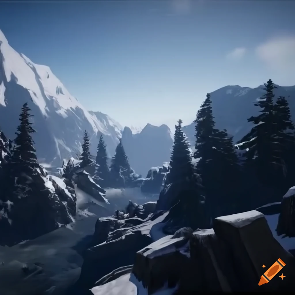 Unreal engine 5 snowy mountains on Craiyon