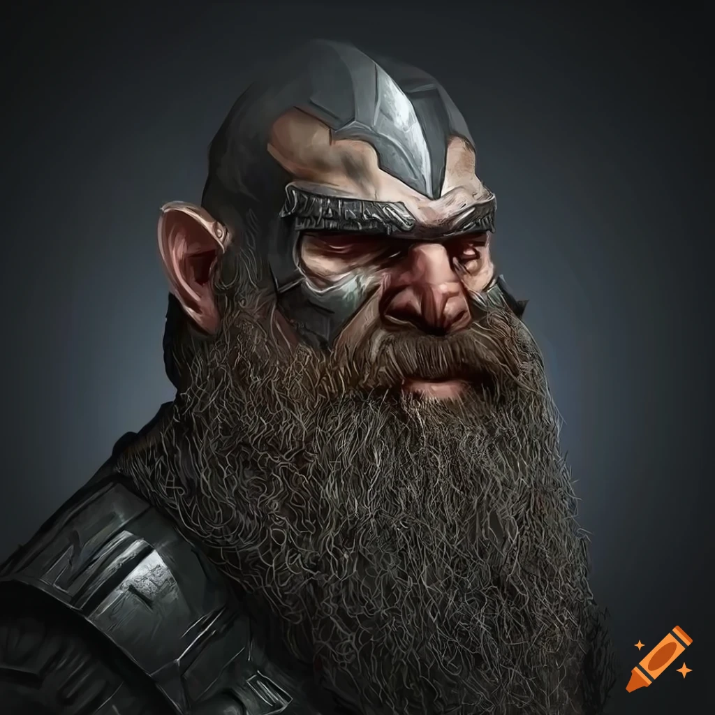 Hyperrealistic image of a dwarf in black steel armor on Craiyon