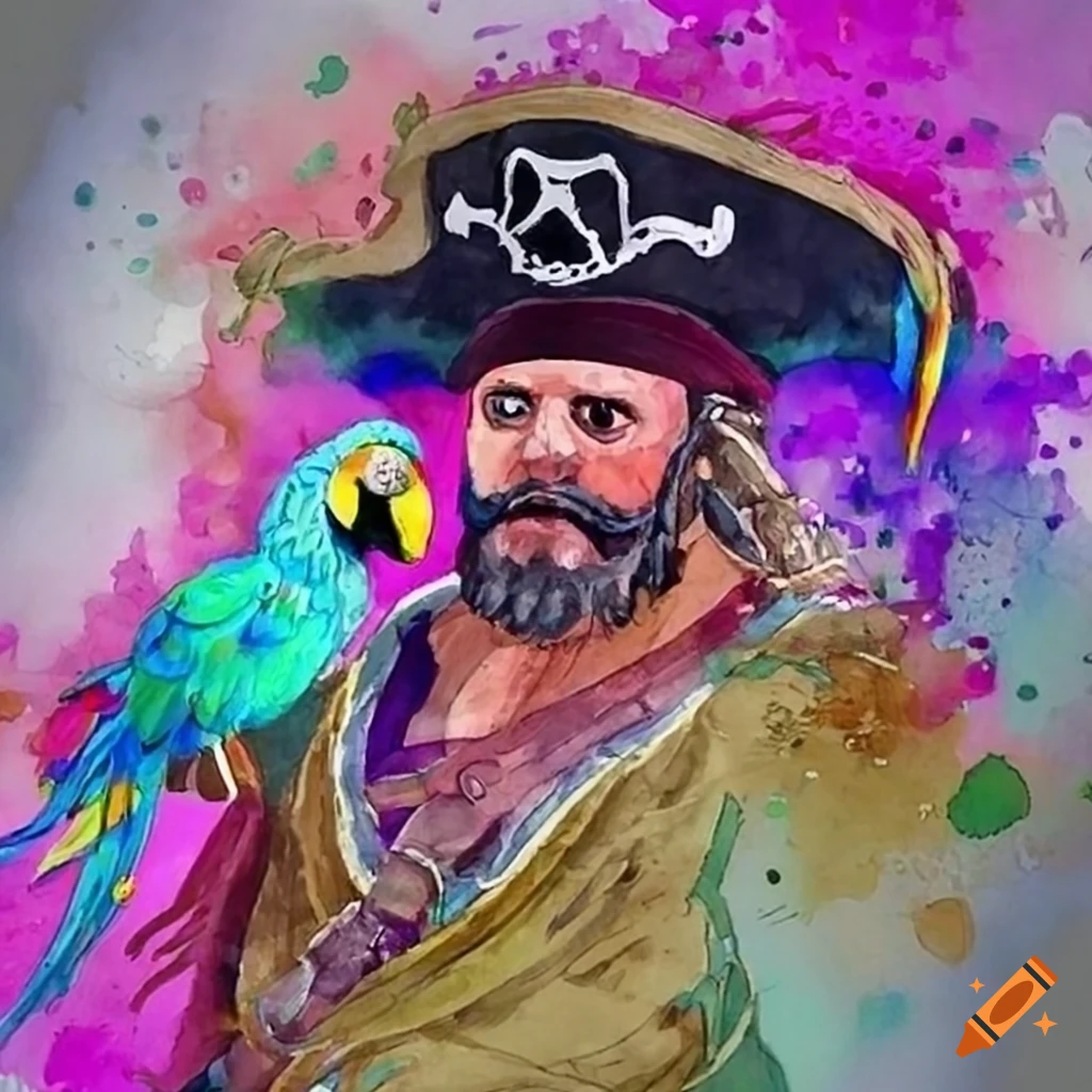 Illustration of a pirate with a parrot