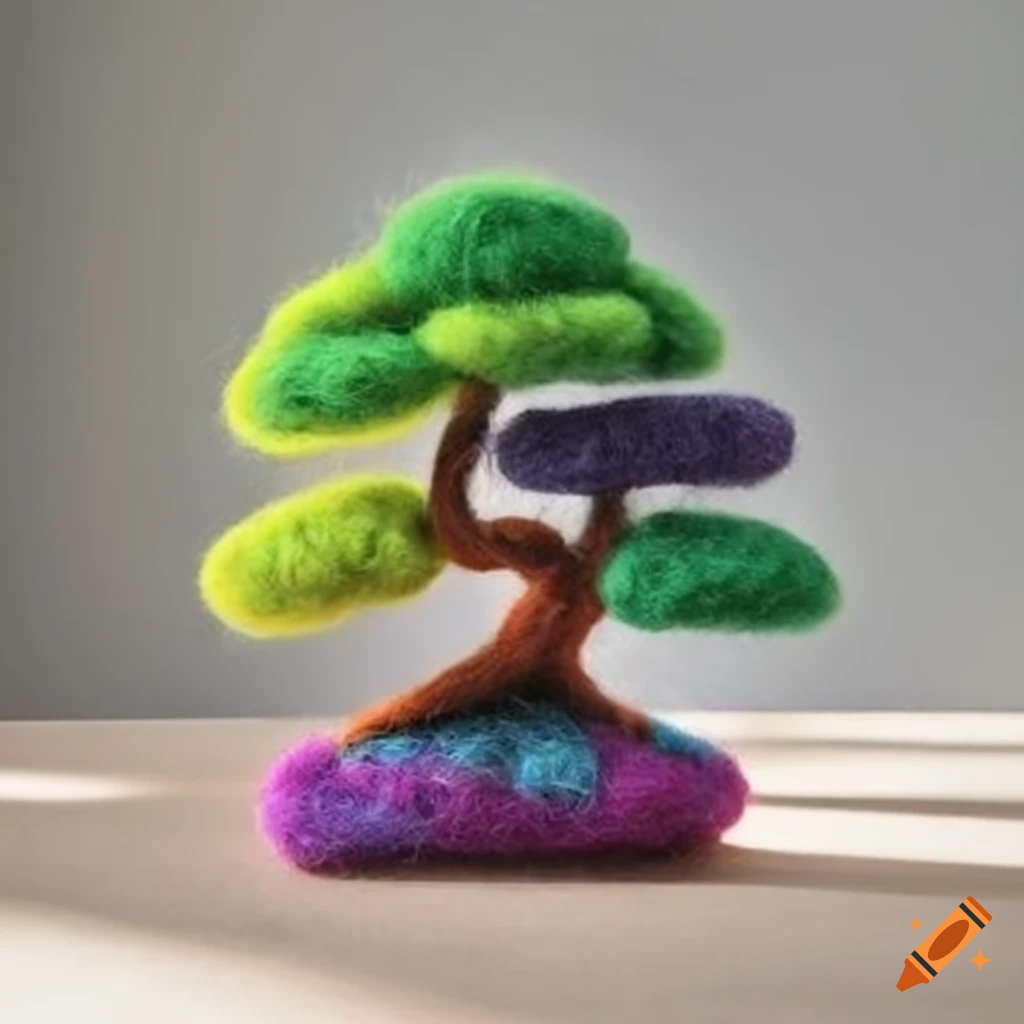 Unique colored felted wool bonsai tree on Craiyon