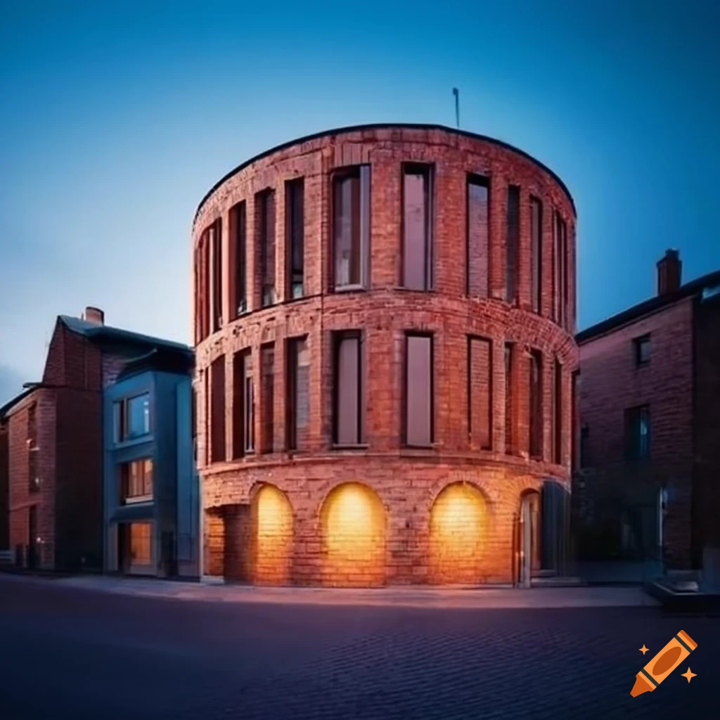 Modern residential brick building with unique architecture on Craiyon