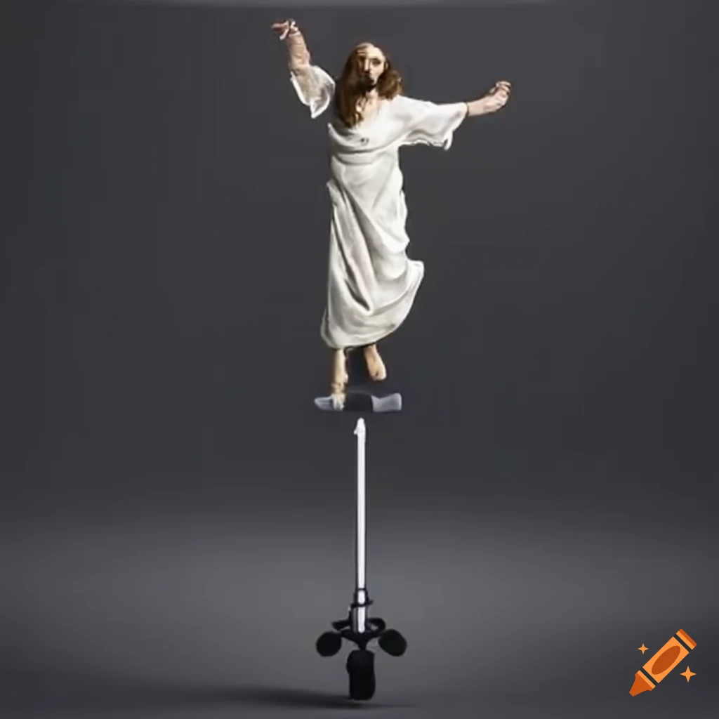 Humorous depiction of jesus on a pogo stick