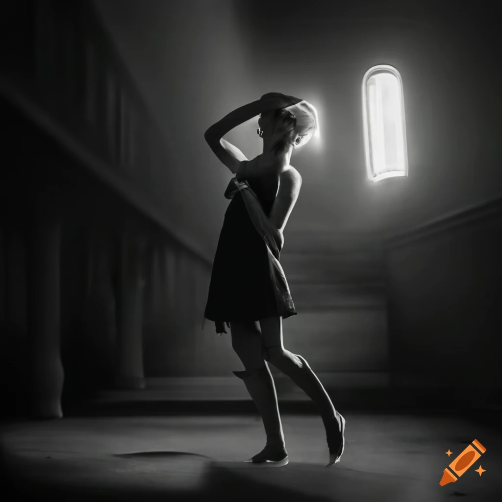 Surrealist shadow entity with foreboding energy and energetic movement in black and white on Craiyon