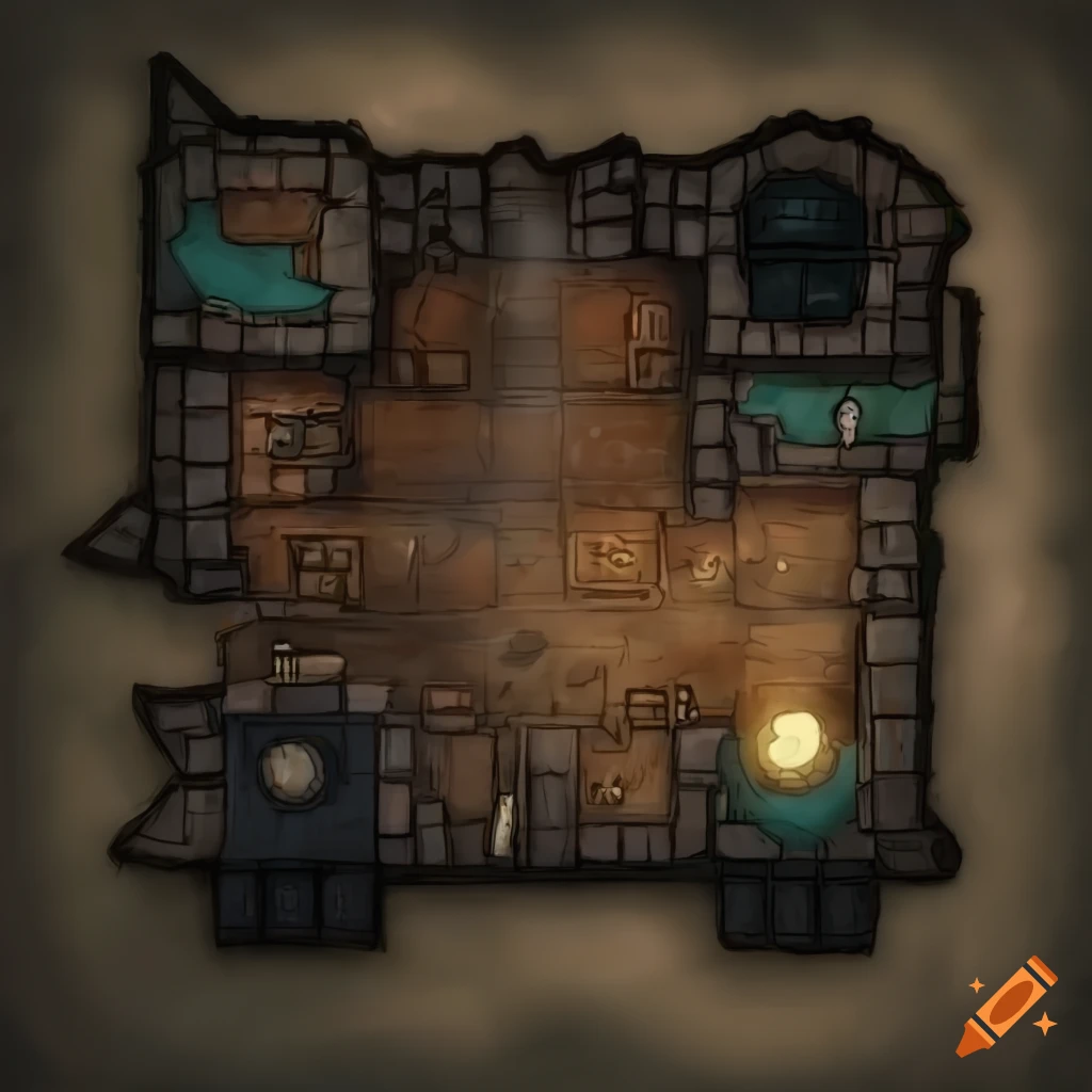 Top-down view of a tavern in an rpg game on Craiyon