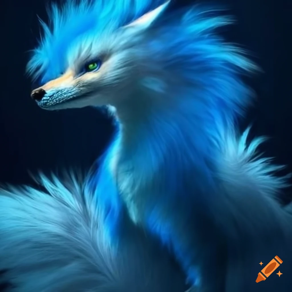 Gothic sapphire blue creature with dark moth wings and wolf features on ...