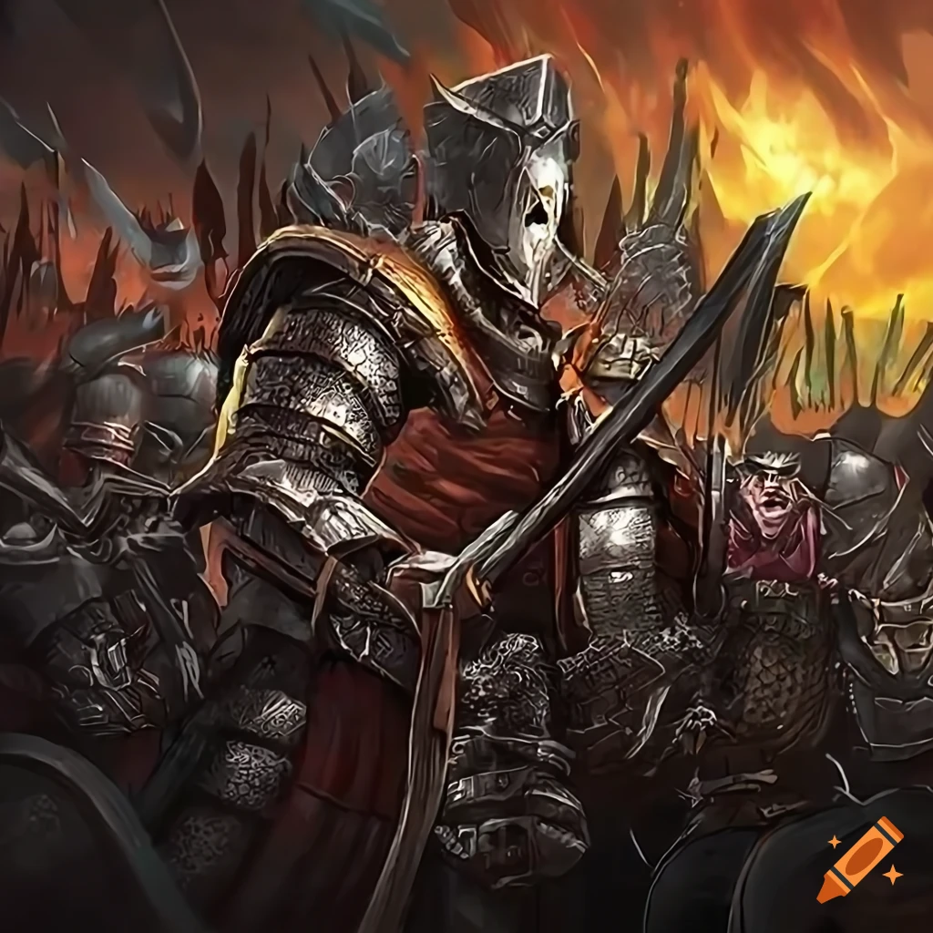 Epic battle between human knights and skeleton army on Craiyon