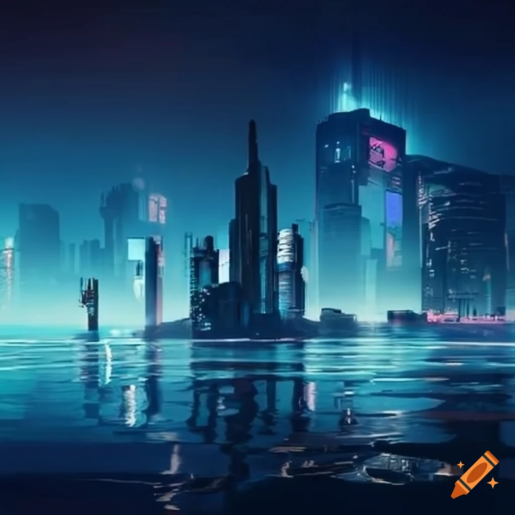Detailed futuristic cyberpunk cityscape with high skyscrapers in black ...