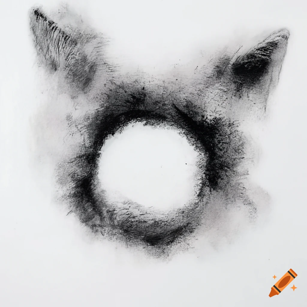 Black ink drawing of cat ears on a white circle on Craiyon
