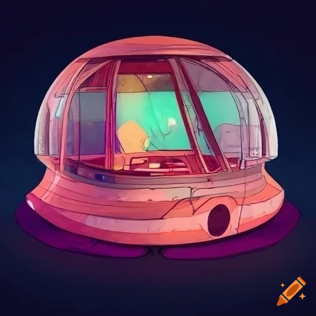 Japanese retro futuristic modular pop-up camper space colony pod on Craiyon
