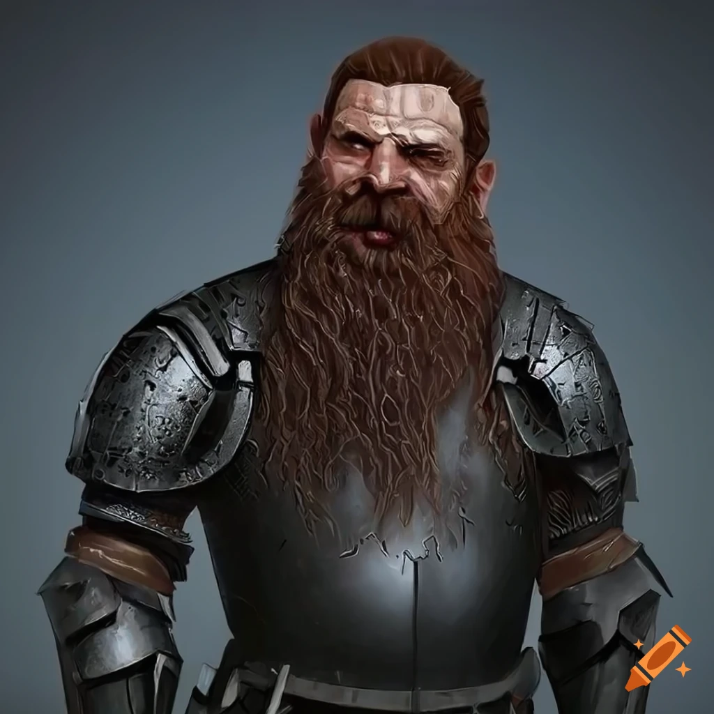 Hyperrealistic artwork of a bearded dwarf in black steel armor on Craiyon