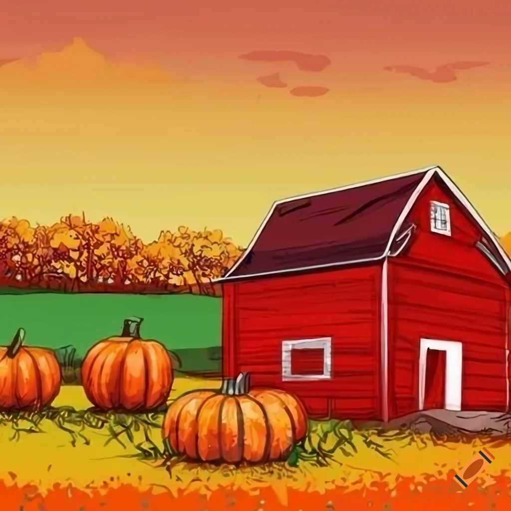 Red barn in a cornfield depicted in 2d vector art on Craiyon