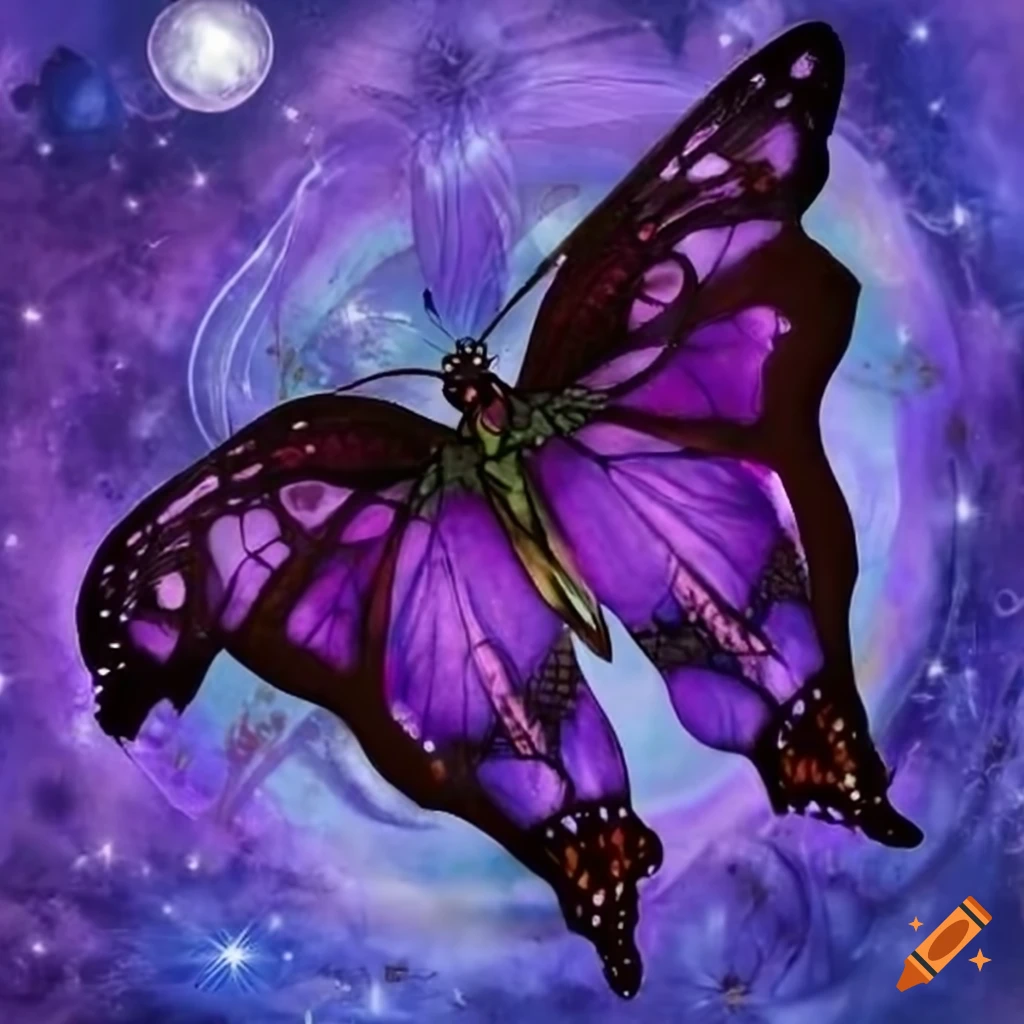 Purple butterfly in front of the moon on Craiyon