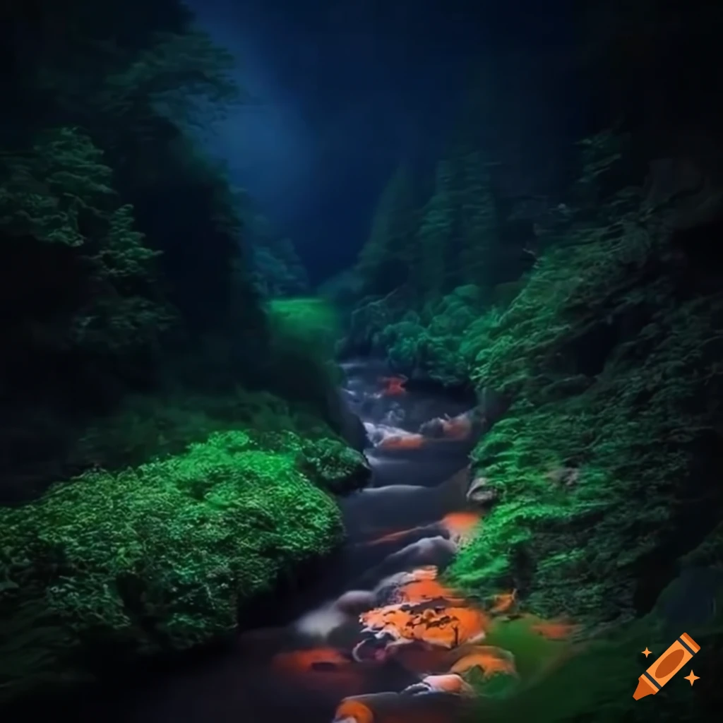 Magical river with Koi fish in a mountainous landscape on Craiyon