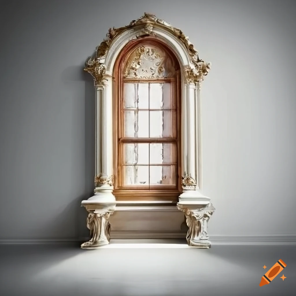 Rococo interior with ornate details and white walls on Craiyon