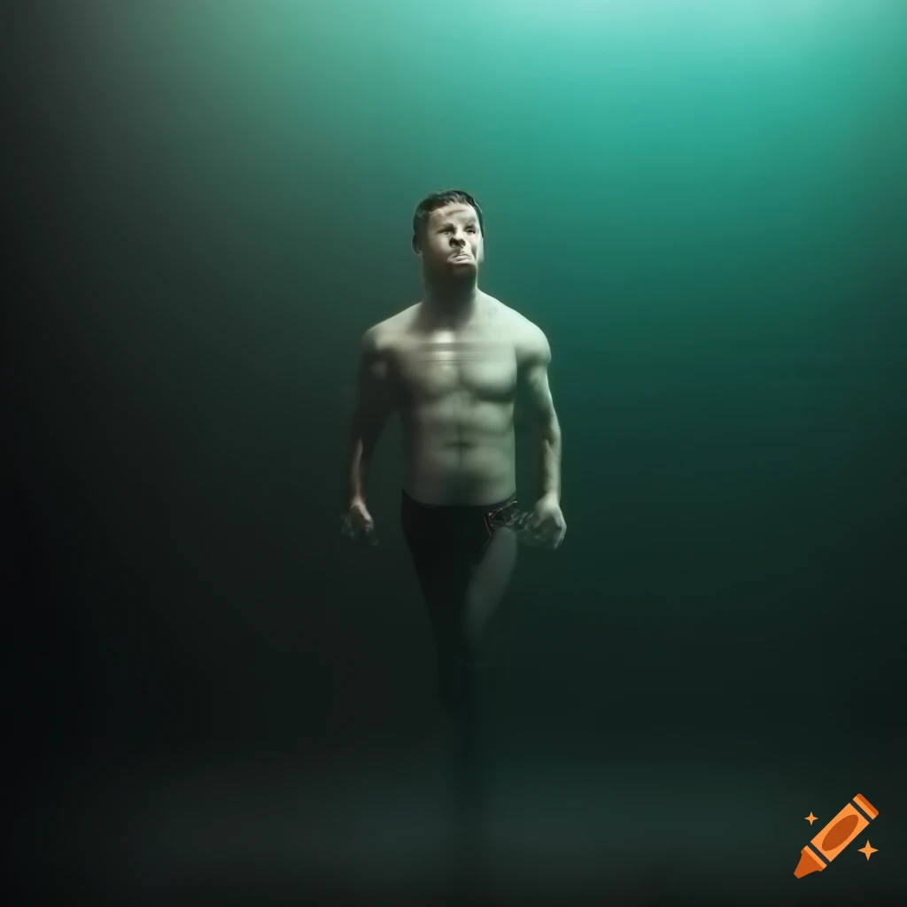 Underwater view of a male swimmer in a deep pool on Craiyon