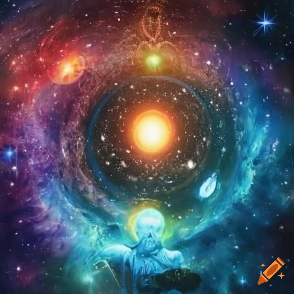Cosmic artwork of a powerful divine entity on Craiyon