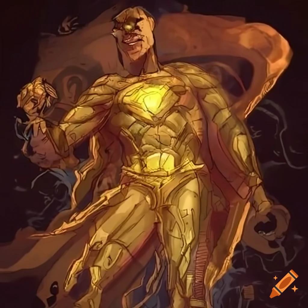 Golden superhero in action on Craiyon